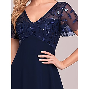Ever-Pretty Women's Short Sleeve Sweetheart Illusion Wedding Party Maxi Dress Navy US14