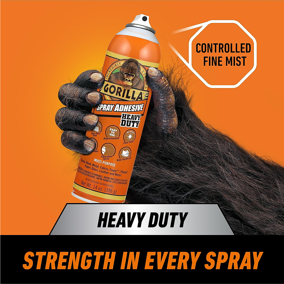 Gorilla Heavy Duty Spray Adhesive, Multipurpose and Repositionable, 14 Ounce, Clear, (Pack of 1)