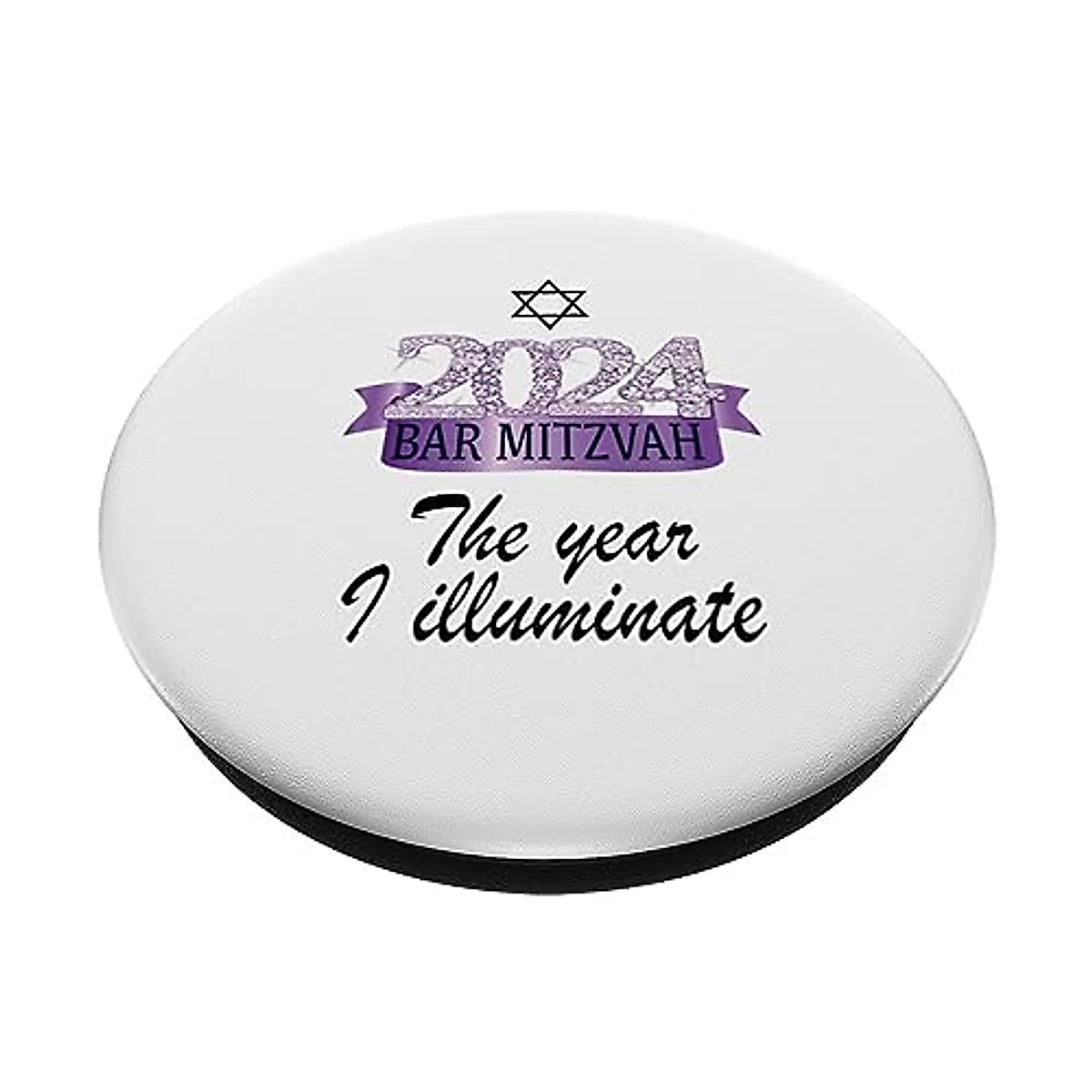 2024 Bar Mitzvah Quote Festive White Purple Decor PopSockets Standard PopGrip