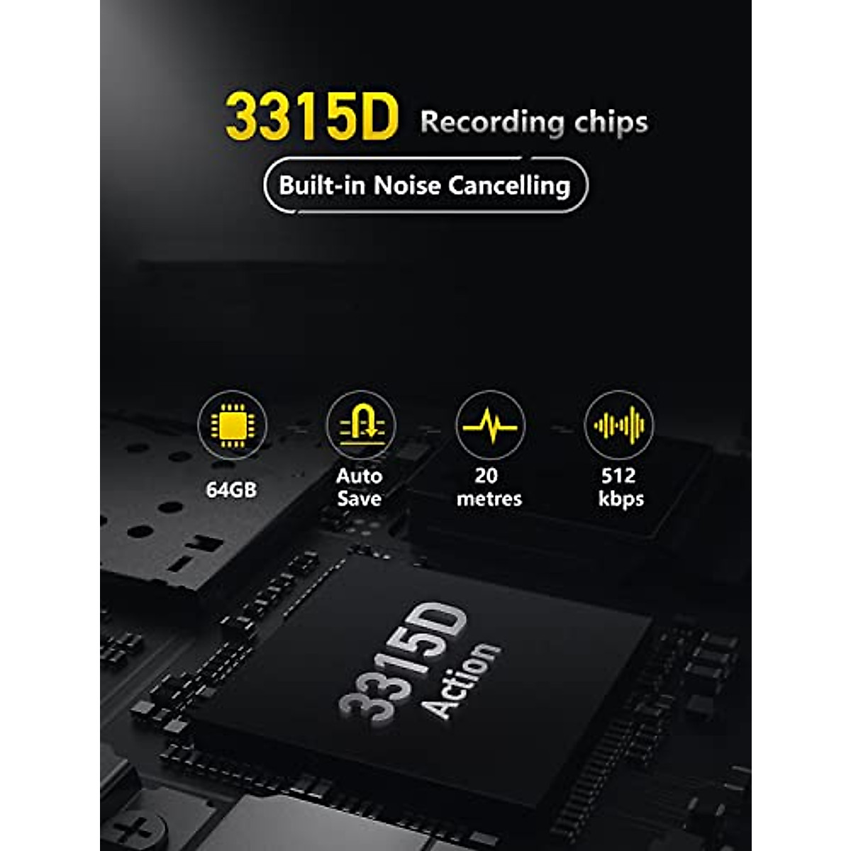 64GB Mini Voice Recorder, Voice Activated Recorder with Triple Noise Reduction, with 750 Hours Recording Capacity and 30 Hours Battery Time for Class Lecture, Interview, Meeting