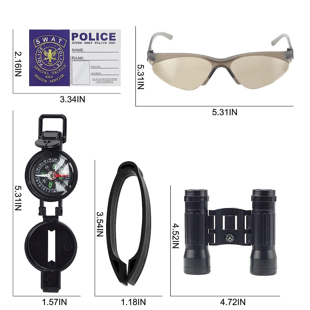 16 Pcs Police Pretend Play Toys,Police Role Play Kit for Halloween Dress Up Party,Cop Toy Set,Boys and Girls Role-Playing Toys,Police Toys Set for Birthday Party Gift