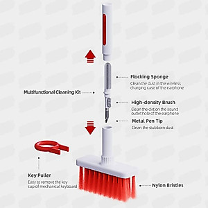 Hagibis Cleaning Soft Brush Keyboard Cleaner 5-in-1 Multi-Function Computer Cleaning Tools Kit Corner Gap Duster Keycap Puller for Bluetooth Earphones Lego Laptop Airpods Pro Camera Lens (Red)