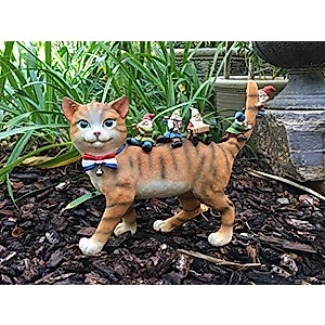 GlitZGlam Patrick The Patriotic Miniature Cat and The Happy Gnomes - A Fairy Garden Gnome Figurine