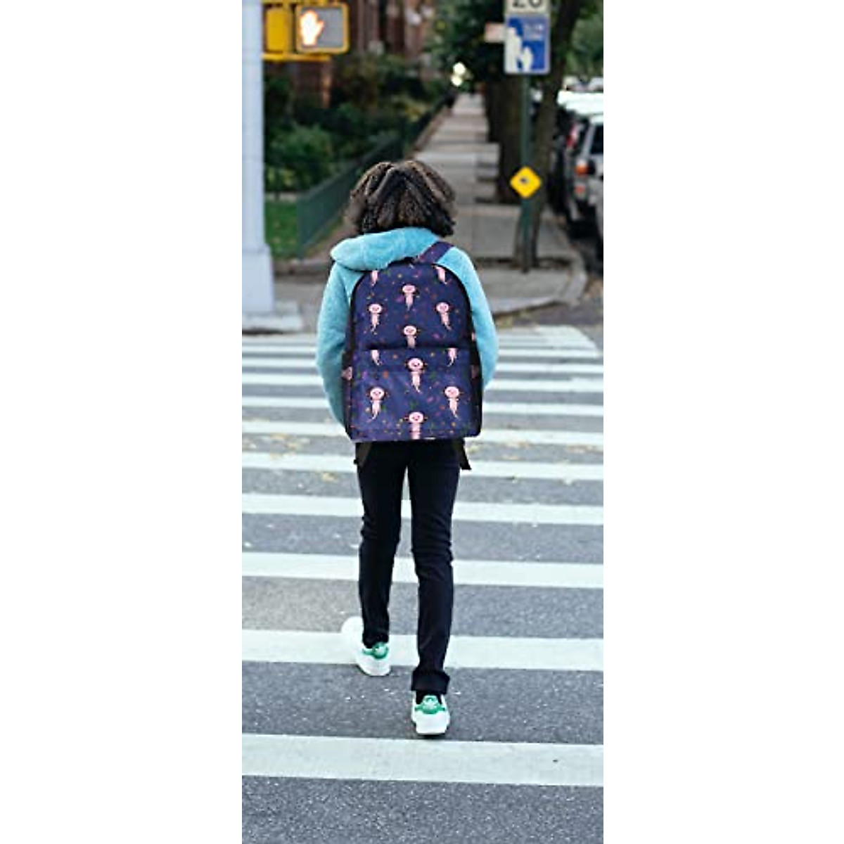 PUFFOLOGY Cute Axolotl Salamander Blue School Bag, elementary kindergarten bookbag for children, teens, adults, girls, boys, kids Backpack Travel Bags, thanksgiving, Christmas, birthday gifts (Blue)