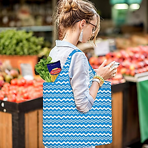 Vuudh 6 Packs Reusable Grocery Bags - Machine Washable Grocery Tote with Pouch, Foldable Shopping Tote Bag Nylon (Blue Waves)