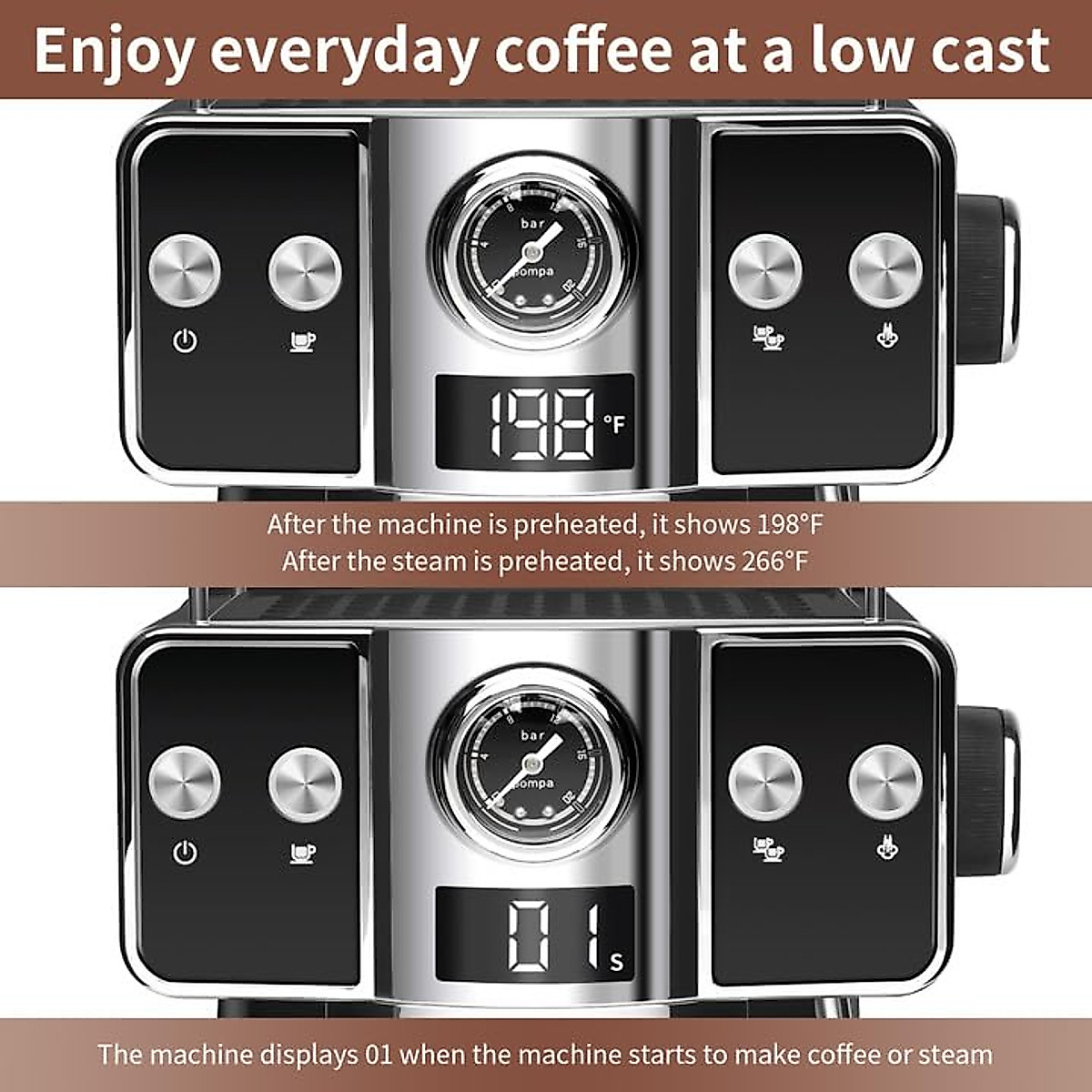 SEEDEEM Espresso Machine,20 Bar Espresso Maker with Milk Frother,Stainless Steel Latte and Cappuccino Machine with 1.8L(60 Fl Oz) Removable Water Tank