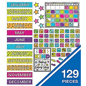 129 Pcs. Carson Dellosa Kind Vibes Calendar Bulletin Board Set, Colorful Bulletin Board Calendar Classroom Décor with Motivational Mini Posters, Numbers, Holidays and Birthdays
