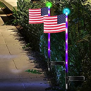 IQGVEB Christmas Decorations American Flag Pole Light, Purple / 7 Colors 100Lumen Landscape Solar Pathway Lights Waterproof Garden Lights for Patio Lawn Yard Walkway (2 Pack)