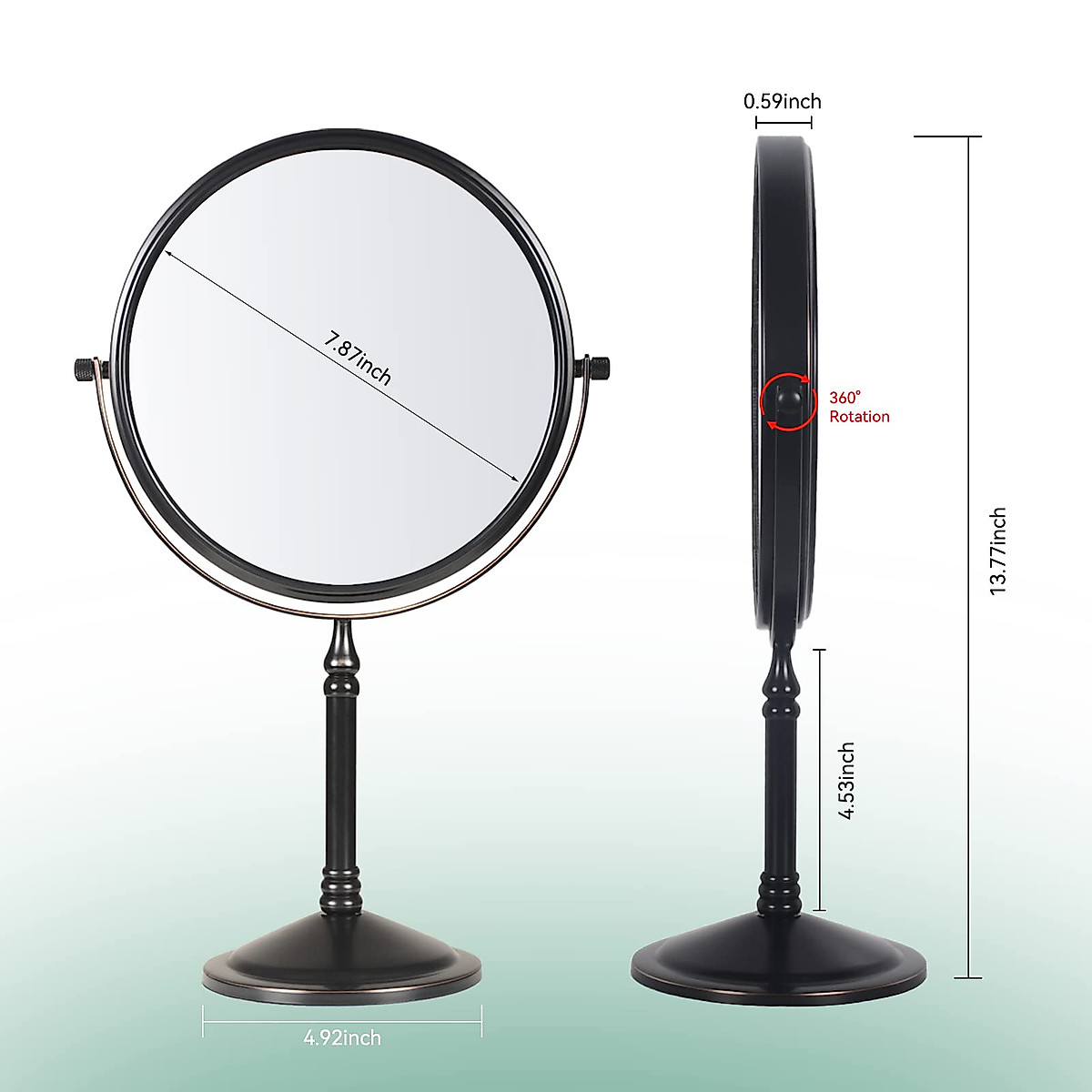 Nicesail Tabletop Makeup Mirror, Double-Side 1X-10X, 360 Swivel Cosmetic Mirror for Table Desk, No Light Oil Rubbed Bronze (8 Inch, 10X)