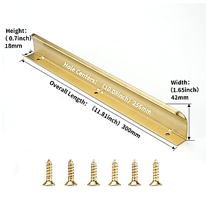 Satanga Edge Finger Pulls for cabinets Kitchen Invisible Hardware Concealed Drawer Pull Aluminum Hidden Door Long Handles Pack of 5 Modern Brushed Brass 11.81" Overall Length Easy Installation