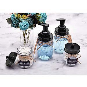 Amolliar Mason Jar Foaming Soap Dispenser Pump, Plastic Foam Soap Pump Rustproof Stainless Steel Lid, Refillable Hand Soap, Waterproof Labels, Cute Farmhouse Decor, Bathroom Accessories, Black 2 Pack