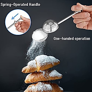 PIQUEBAR Flour Sifter - 5 Cup Fine Mesh Hand Crank Sifter Stainless Steel with Agitator Wire Loop for Baking, Powdered Sugar Duster Set