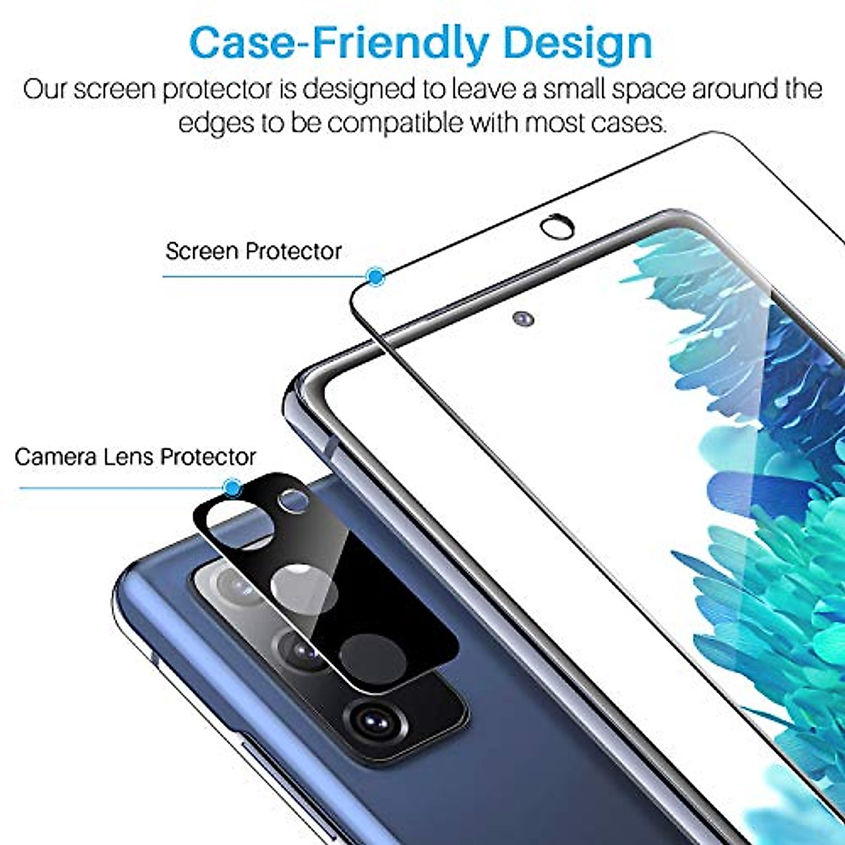 LK [3+3 Pack] 3 Pack Samsung Galaxy S20 FE 5G Screen Protector + 3 Pack Black Camera Lens Protector, 9H Tempered Glass for Galaxy S20 FE, Easy Installation, Bubble Free [Not Fit for Galaxy S20]