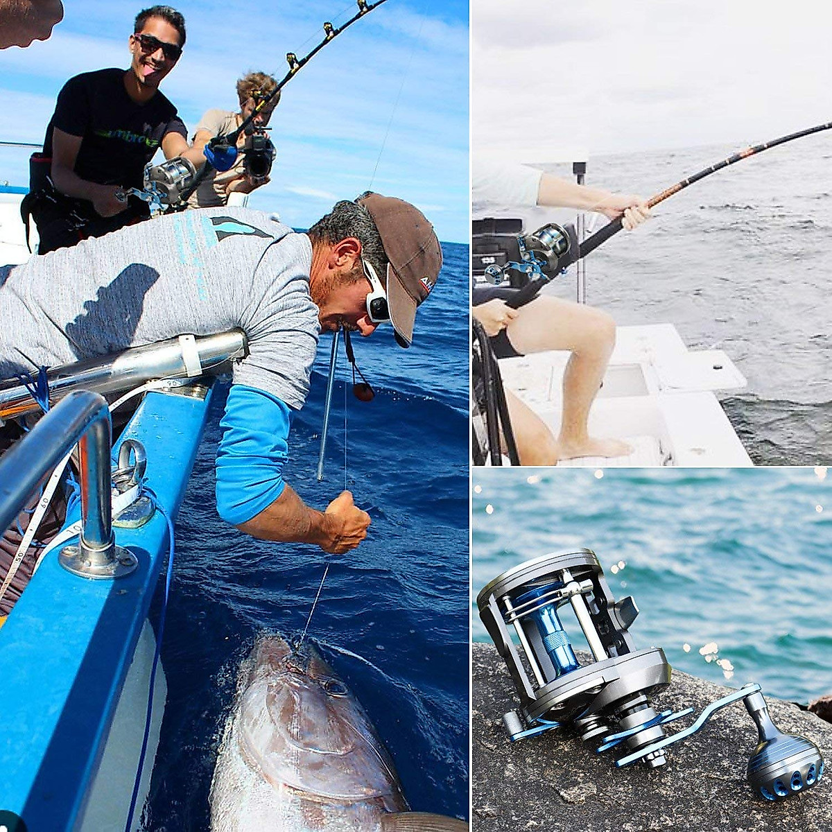 Burning Shark Trolling Reel Saltwater Level Wind Reels, Drag Reels Boat Fishing Ocean Fishing for Sea Bass Grouper Salmon-SHA40