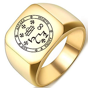 Moveve Handmade Engraved Archangel Azrael Seal Solomon Angel of Death Kabbalah Amulet Stainless Steel Ring