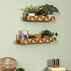 Stratton Home Decor Set of 2 Boho Textured Ledge Floating Wall Shelves Utility, Natural Wood