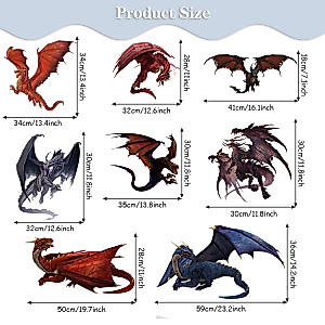 WOYINIS 8 Big 3D Dragon Wall Stickers Ancient Dragons Legend Story Wall Decals Art Peel & Stick Removable Livingroom Kids Room Playroom Library Nursery Classroom Wall Decor