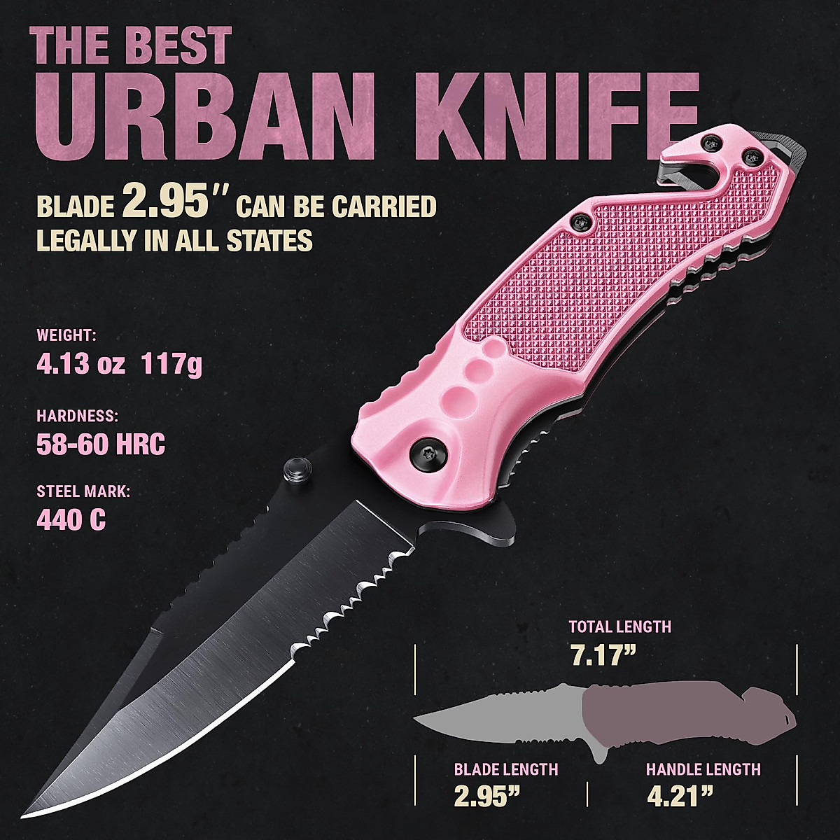 GOOD WORKER Legal Pink Pocket Knife for Women Self Defense - 2.95” Serrated Folding Blade Knives - Cute Girl Tool - Gifts Idea for Her - Perfect for Gilfriend Wife Woman - Gifts for Mother 6680 P