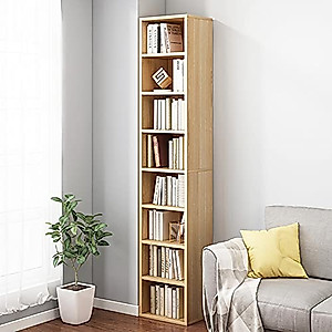 IOTXY Small Narrow Corner Bookcase - 71 Inches Tall Gap Freestanding Storage Cabinet, 8 Lattices Open Shelves Tower Rack, Cubes Bookshelf in Oak