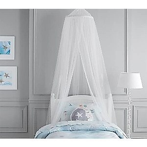 ADESIGNSTORE White Princess canopy with two tulle 9" pom poms set - Baby Crib Bed Mosquito net Reading Nook - Princess House Castle Bed Hanging Sheer Canopy 10 Layers