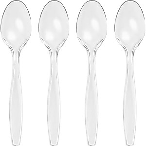 Simcha Collection Inspired Clear Plastic Teaspoons (Pack Of 48) - King Size Deluxe & Stylish Flatware, Perfect For Birthday Parties, Special Events, Catering, Everyday Use, & More
