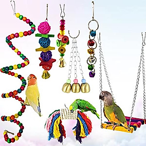 Mipcase Bird Cage Accessories Bird Parakeet Toys, 7pcs Budgie Toys Swing Hanging Parrot Chewing Toy Birds Cage Toy Budgie Accessories for Case Parakeets, Parrots, Budgie
