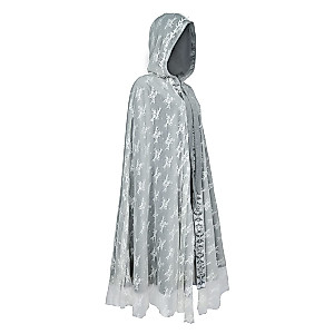 Mingyuezai Renaissance Hooded Cape Gothic Velvet Cloak Medieval Witch Capelet(Grey)