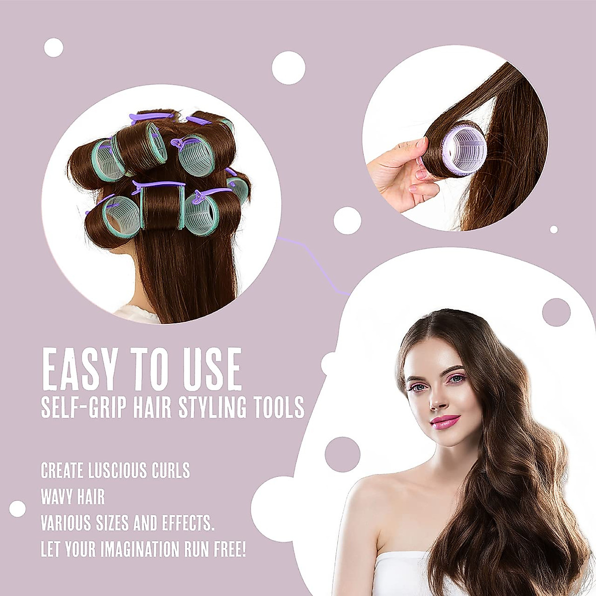 myHomeBody Self Grip Extra Large and Jumbo Hair Rollers with Clips | Hair Rollers for Long Hair | 36 pcs Set - 24 Rollers & 12 Duckbill Clips – Violet & Mint
