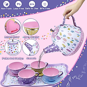 Tea Party Set for Little Girls,PRE-WORLD Princess Tea Time Toy with Food Sweet Treats Playsets,Dress Up Accessories Cloak Necklace Bracelet Jewelry Set, Kids Kitchen Pretend Play for Girls Age 3-6