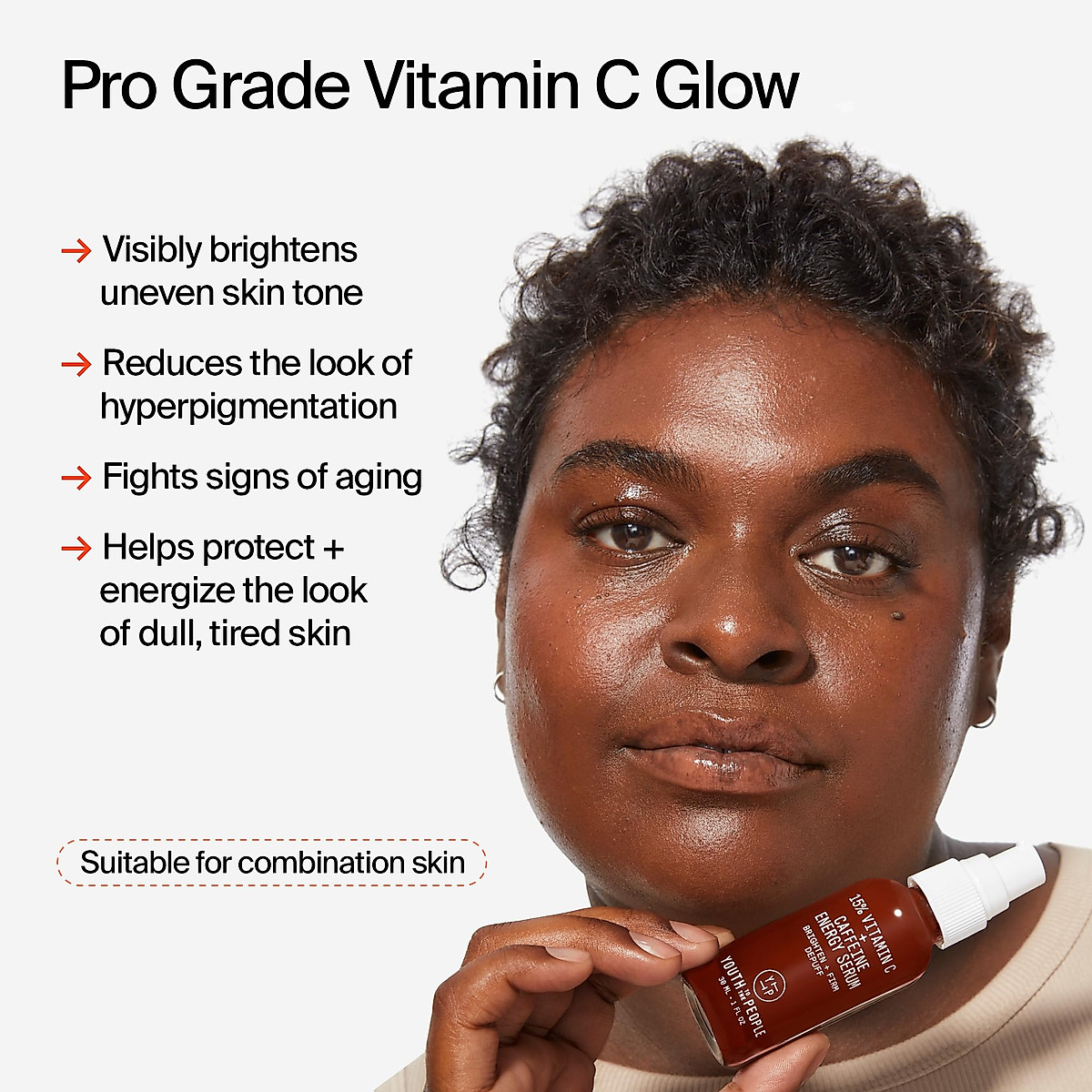 Youth To The People 15% Vitamin C + Caffeine Energy Face Serum, Full Size (1 fl oz), Reduce Puffiness, Brighten Uneven Skin Tone + Improve Texture, Treats Dark Spots + Dullness, Vegan