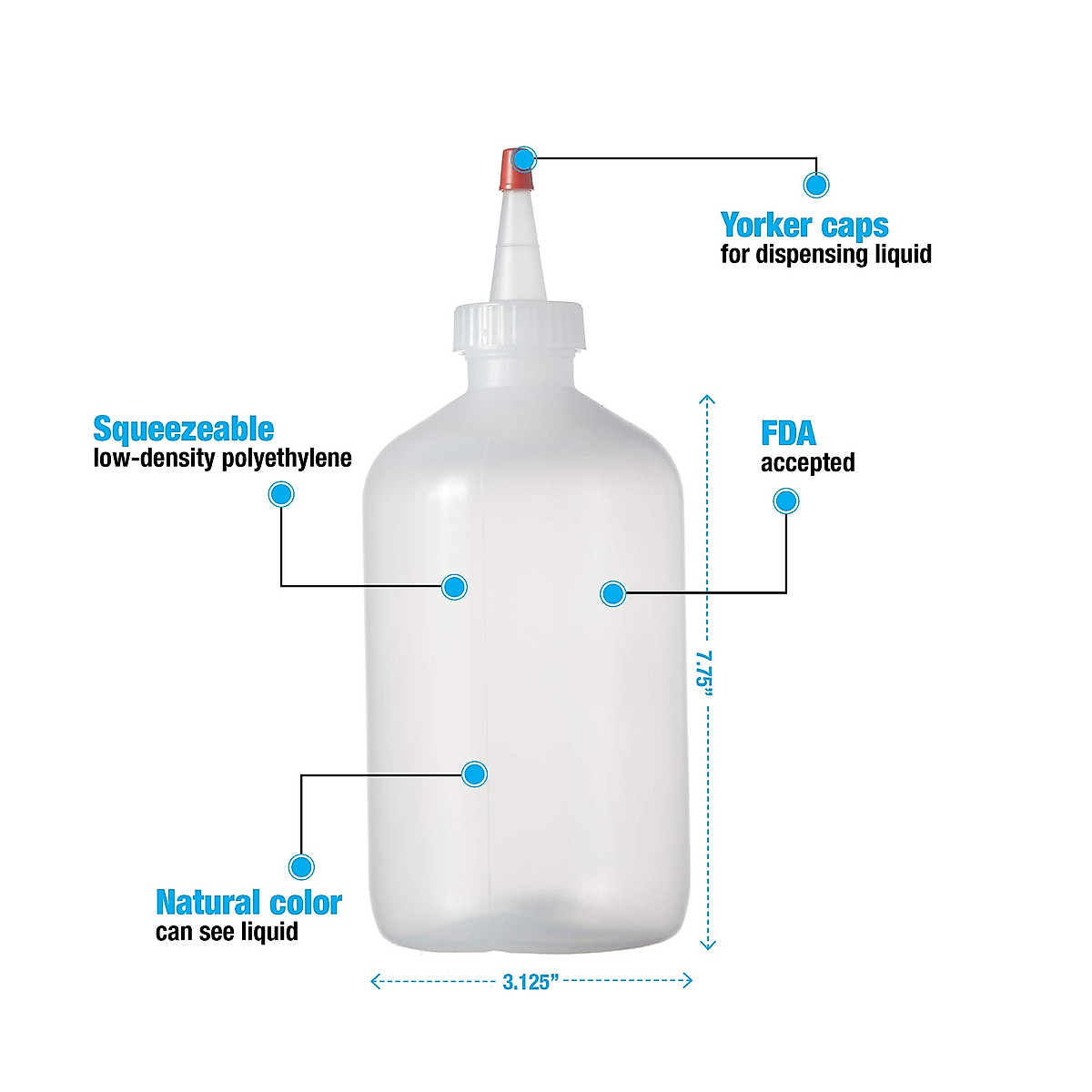 Consolidated Plastics Boston Round Bottles with Yorker Dispensing Cap, LDPE, 16 oz, 12 Piece