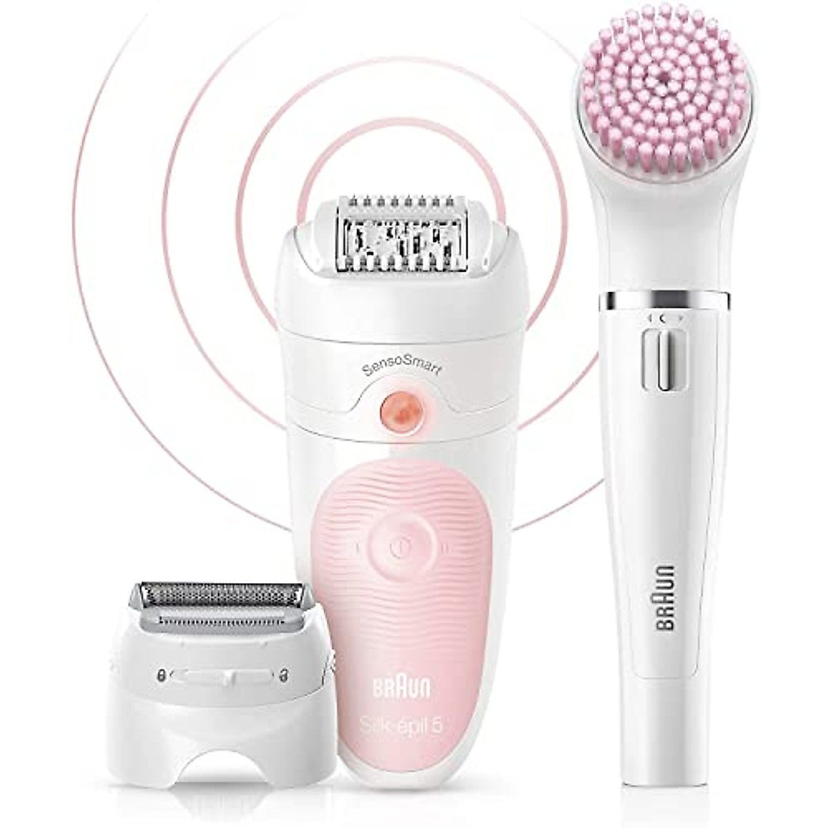 Braun Silk-épil Wet & Dry 5 5-895 Beauty Set, Women Epilator for Hair Removal, Attachments Made for Shaving, Peeling & Facial and Body Cleansing - White / Flamingo