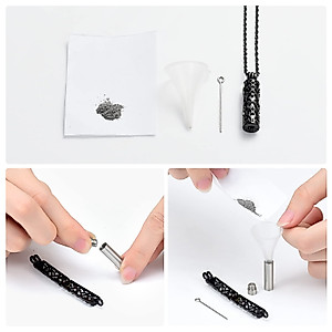 shajwo Cylinder Urn Necklace for Ashes for Women Men Cremation Jewelry Keepsake Memorial Human Pet Ashes Pendant,Black+Silver