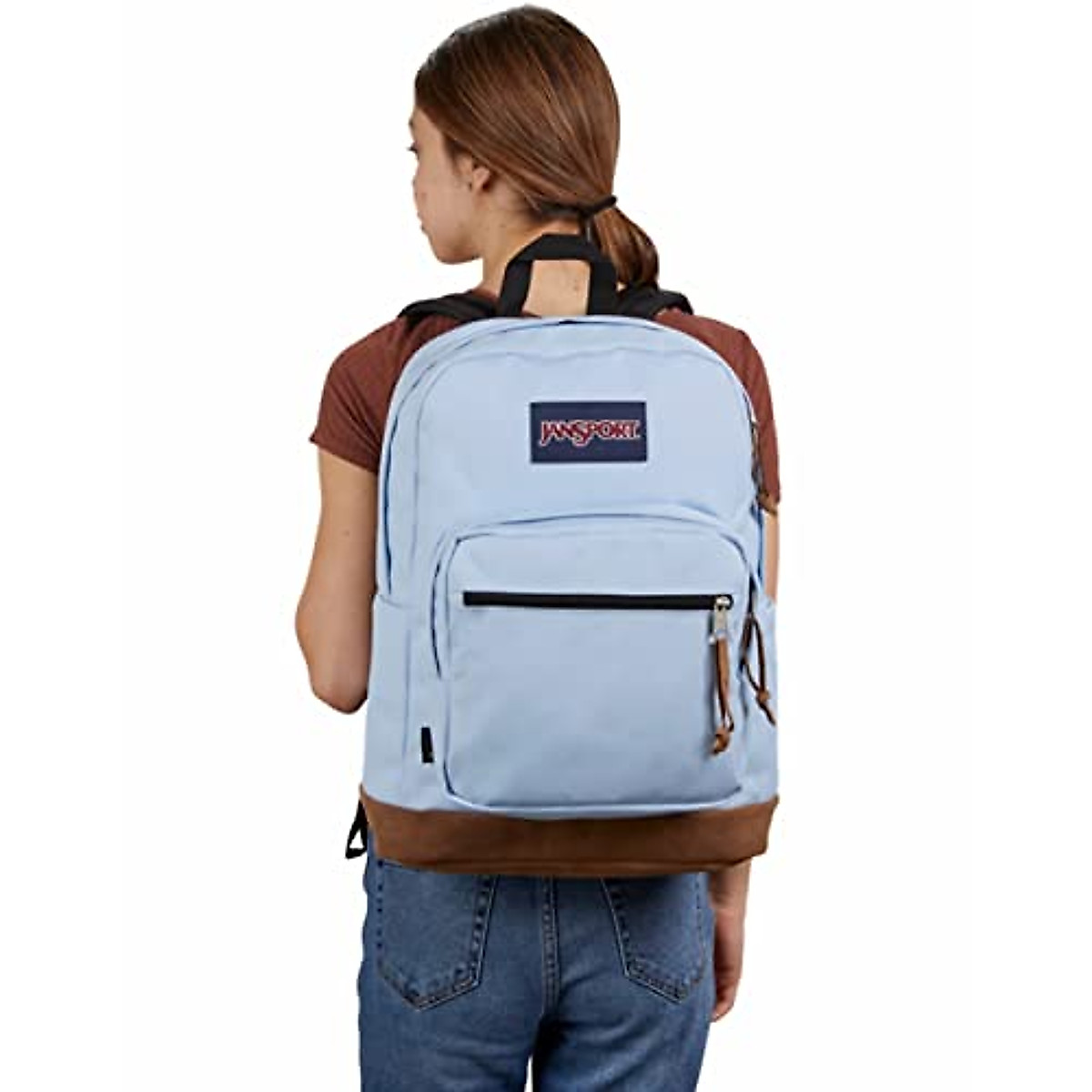 JanSport Right Pack Backpack - Travel, Work, or Laptop Bookbag with Leather Bottom, Blue Dusk