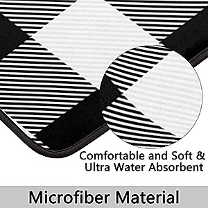 Black and White Plaid Bathroom Rugs Mats Set of 2, Buffalo Check 2 Piece Bath Mats for Bathroom, Absorbent Non Slip Soft Bath Toilet Contour Mat Shower Rugs Decorations for Kitchen Bedroom Indoor