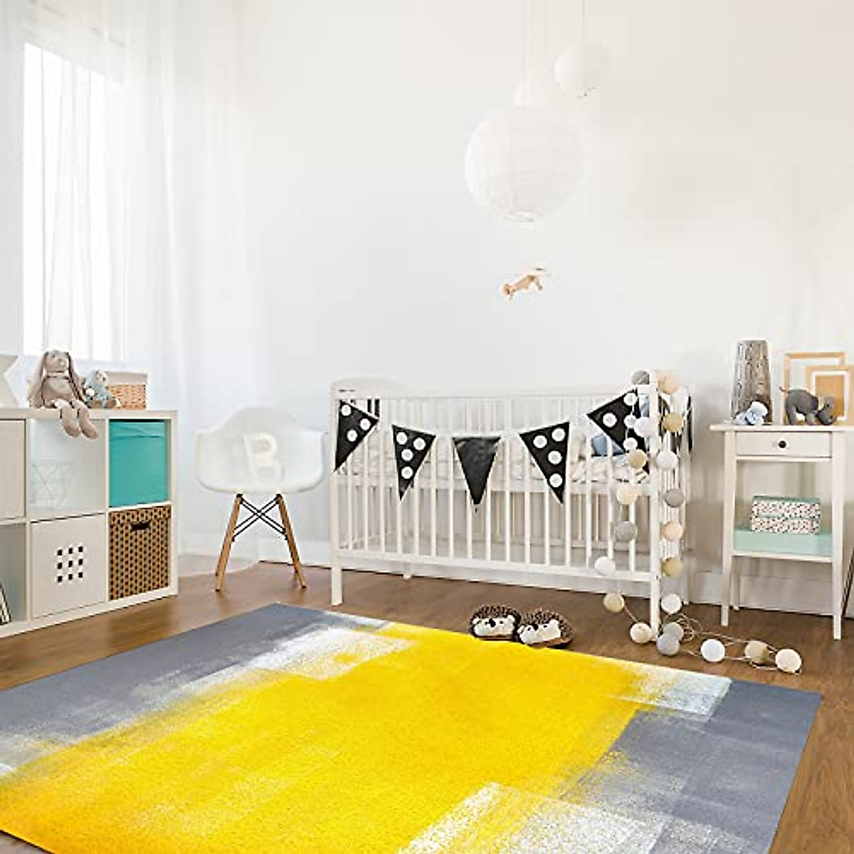 KITHOME Contemporary Non-Slip Area Rug Grey and Yellow Abstract Art Texute Printed Rugs Art Carnival Rubber Backing Living Room Floor Mats Rectangle Area Rug Carpet for Indoor 2.7'x5'