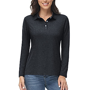 TACVASEN Womens Polo Shirts Long Sleeve Golf Shirts Sun Protection Shirt Athletic Shirts Workout Shirts Quick Dry Shirts Hiking Shirts Black