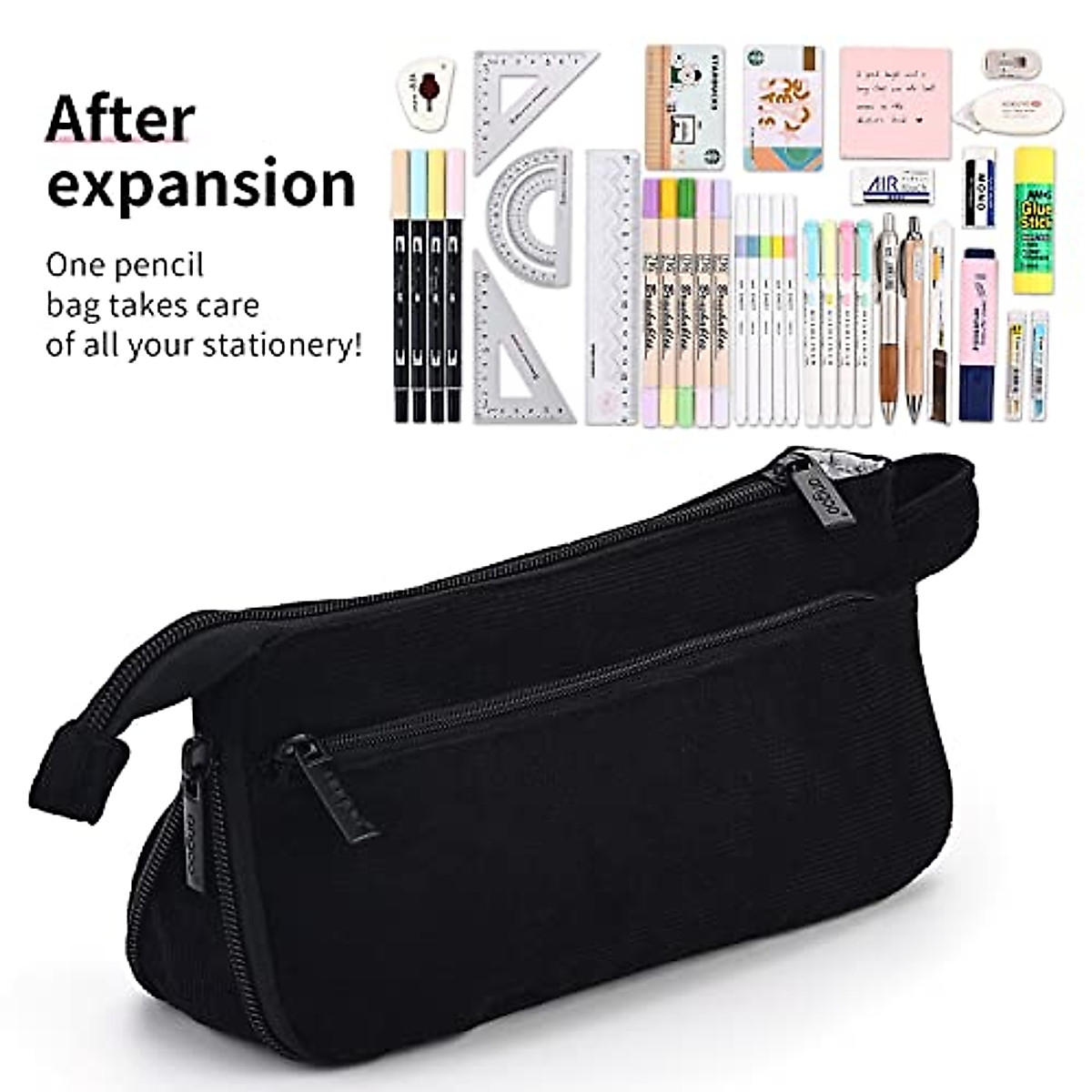 EASTHILL Small Pencil Case Multifunction Pen Bag Pouch Box Organizer Cases School Supplies for Girls Adults-Black