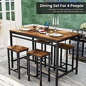 Recaceik Dining Table Set for 4 Bar Kitchen Table and Chairs for 4, 5 Piece Dining Table Set Counter Height Dinner Table with 4 Bar Stool, Dining Room Breakfast Table Set for Apartment