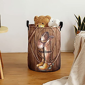 Cowboy Brown Personalized Laundry Basket ,Custom Foldable Storage Bins Laundry Hamper for Nursery Pet Toys Clothes