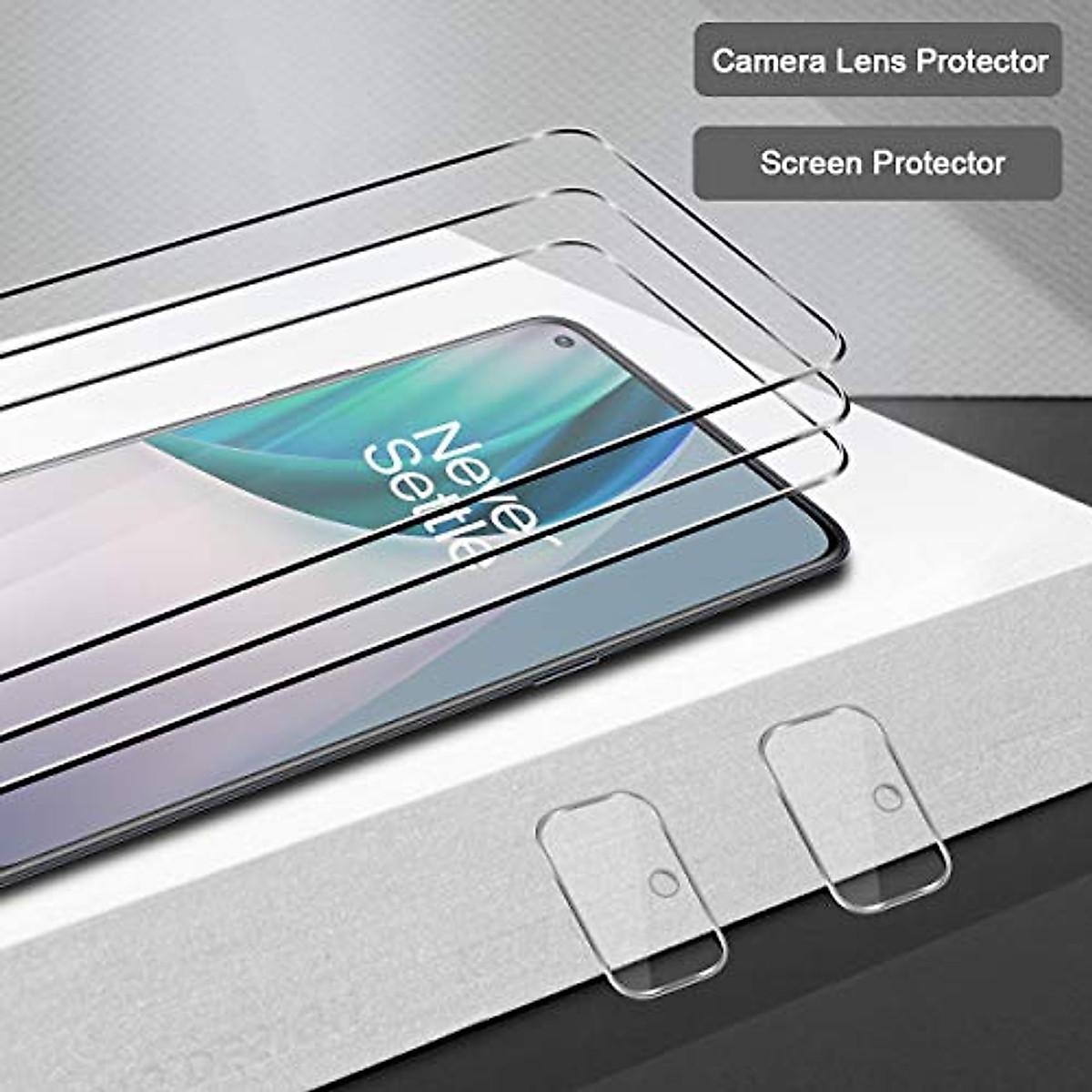 Orzero (5 Pack) Compatible for OnePlus Nord N10 5G 3 Pack Tempered Glass Screen Protector+ 2 Pack Flexible Glass Camera Lens Protector, HD Bubble-Free (Lifetime Replacement)