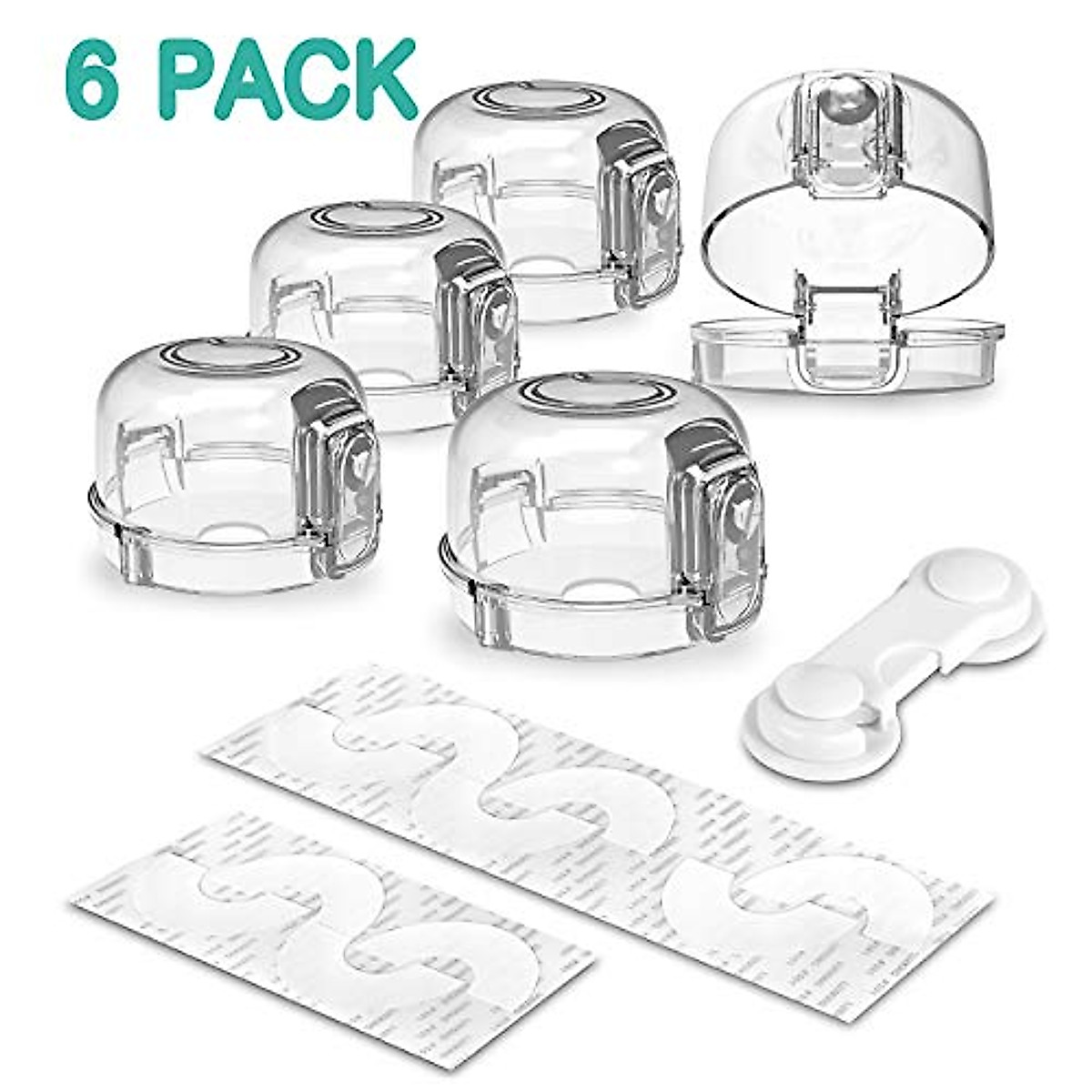 Stove Knob Covers for Child Safety (5 + 1 Pack) Double-Key Design and Upgraded Universal Size Gas Knob Covers Clear View Childproof Oven Knob Covers for Kids, Babies (Clear)