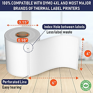 Dasher Products Shipping Labels Compatible with Dymo LabelWriter 4XL 1744907 4x6 Thermal Postage Labels, Water & Grease Resistant, Ultra Strong Adhesive, Perforated, BPA Free, 220 Labels/Roll (4 Pack)