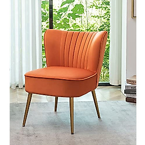 US Pride Modern Furniture Velvet Accent Chair for Living Room, Bedroom, or Entryway - Stylish and Comfortable Armless Design with Metal Legs, Orange Red