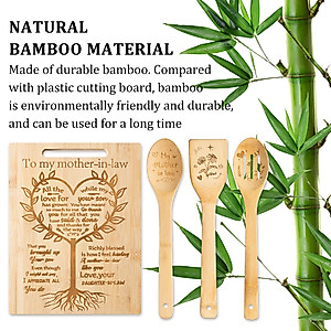 Luiqs Vens 4Pcs Mom Cutting Board with Utensils Gift, Mother’s Day Cutting Board To My Mother in Law Tree Heart Engraved Bamboo Board Mom Gift Mother’s Day Birthday Present from Daughter Son