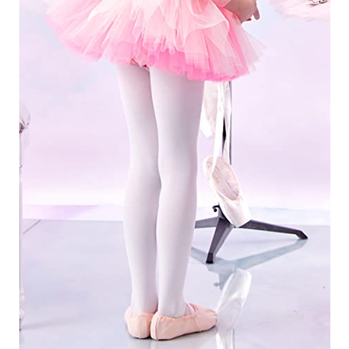 MdnMd Soft Girls Toddler Ballet Dance Tights Footed Ballet Legging Stocking Pantyhose 1 Pairs (White, Child Age 2-4)