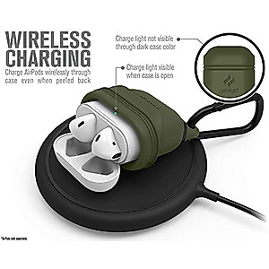 Waterproof Airpods Case 2 & 1 Cover by Catalyst, Shockproof and Drop Proof air pods Protective Cover Soft Skin, Carabiner, Silicone Sealing, Compatible Wireless Charging - Army Green