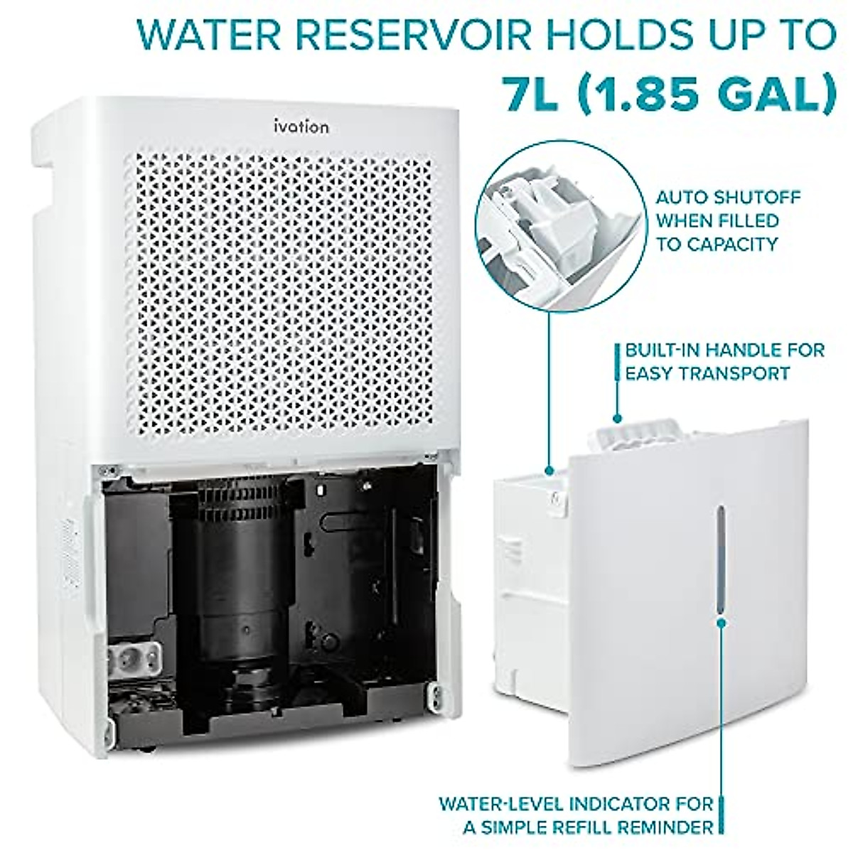 Ivation 4,500 Sq. Ft Energy Star Dehumidifier, Large Capacity Compressor De-humidifier for Extra Big Rooms and Basements w/Continuous Drain Hose Connector, Humidity Control, Auto Shutoff and Restart