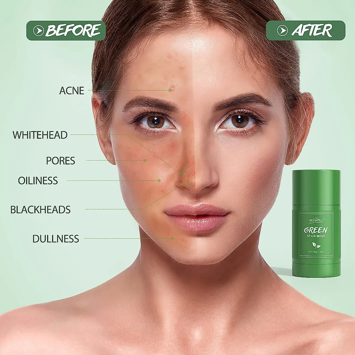 POP MODERN.C Green Tea Stick Mask Blackhead Remover Mask Deep Cleansing Moisturizing Nourishing Hydration Pore Improve Acne Face Mask Skin Care With Blackhead Remover Extractor Tools
