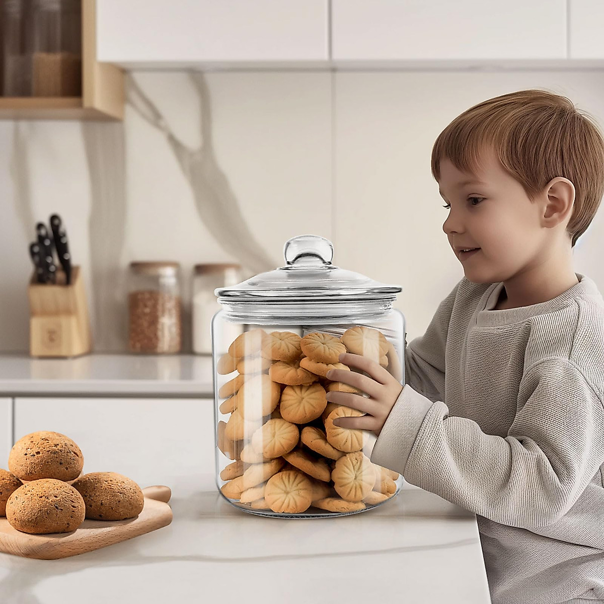 Masthome 1 Gallon Glass Jar with Lid,Large Glass Cookie Jar,Wide Mouth,Dishwasher Safe,Large Clear Jar,Storage Containers with Lids For Flour,Nuts,Cookies,Snacks-Send 15pcs Food Storage Bags